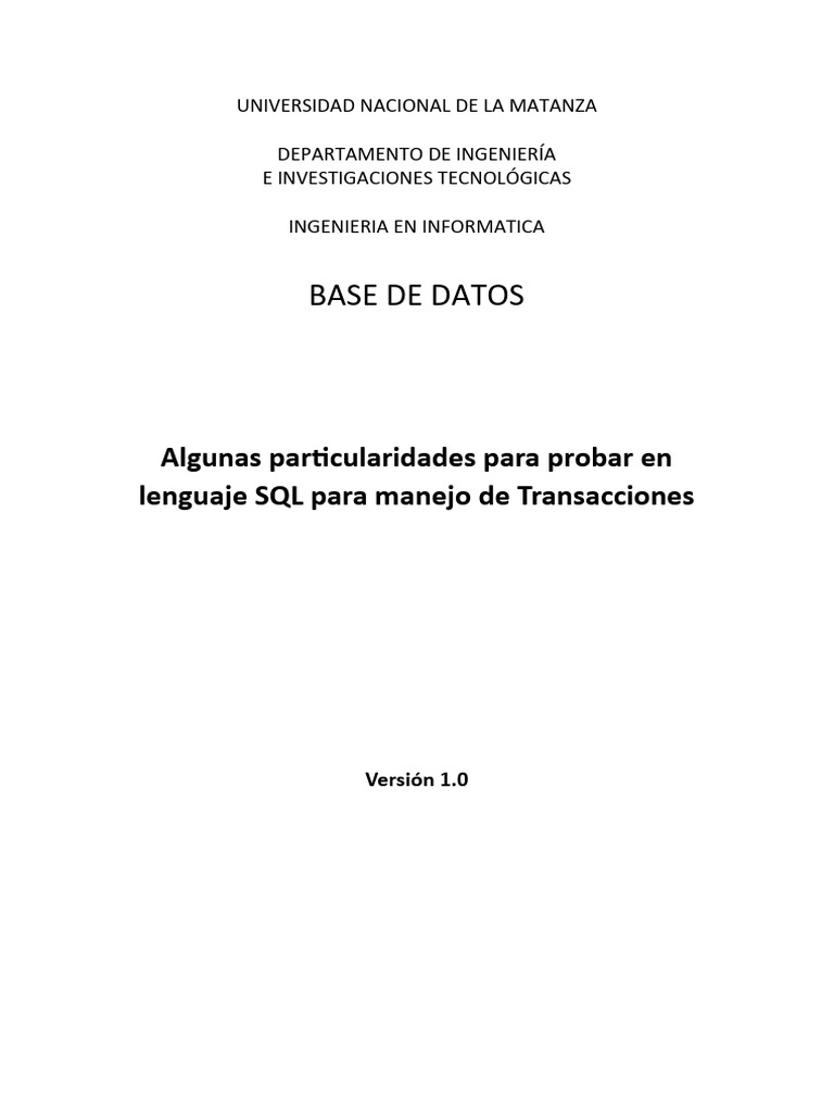 Pruebas de Transacciones en SQL | PDF | Servidor SQL de Microsoft | SQL