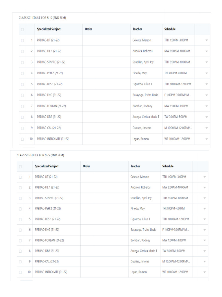 2nd sem G11 alpha schedule | PDF