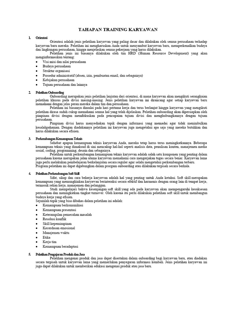 Tahapan Training Karyawan | PDF | Pengembangan Diri