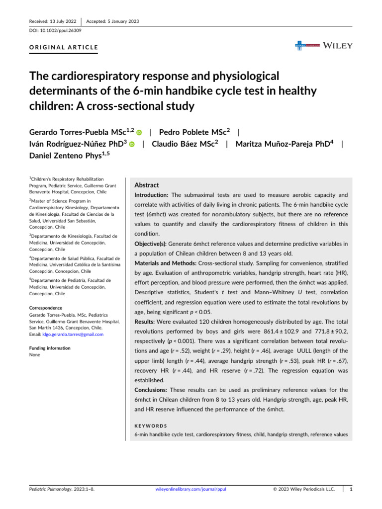 Cardiorespiratory Response and Physiological Determinants of the 6 Min ...
