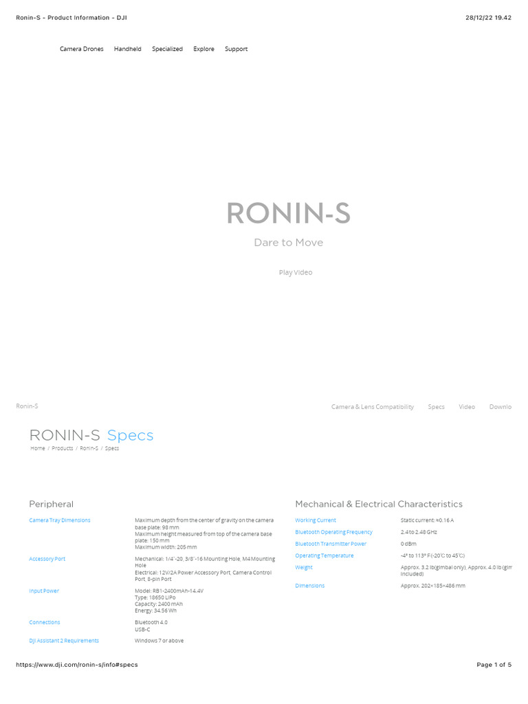4.g.gimbal Camera Ronin-S - Product Information - DJI | PDF