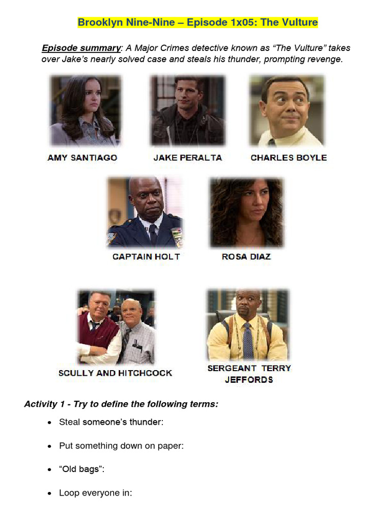Brooklyn 99 - 1x05 The Vulture (English Video Activity) | PDF