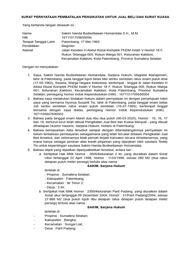 Pembatalan Pengikatan Jual Beli | PDF