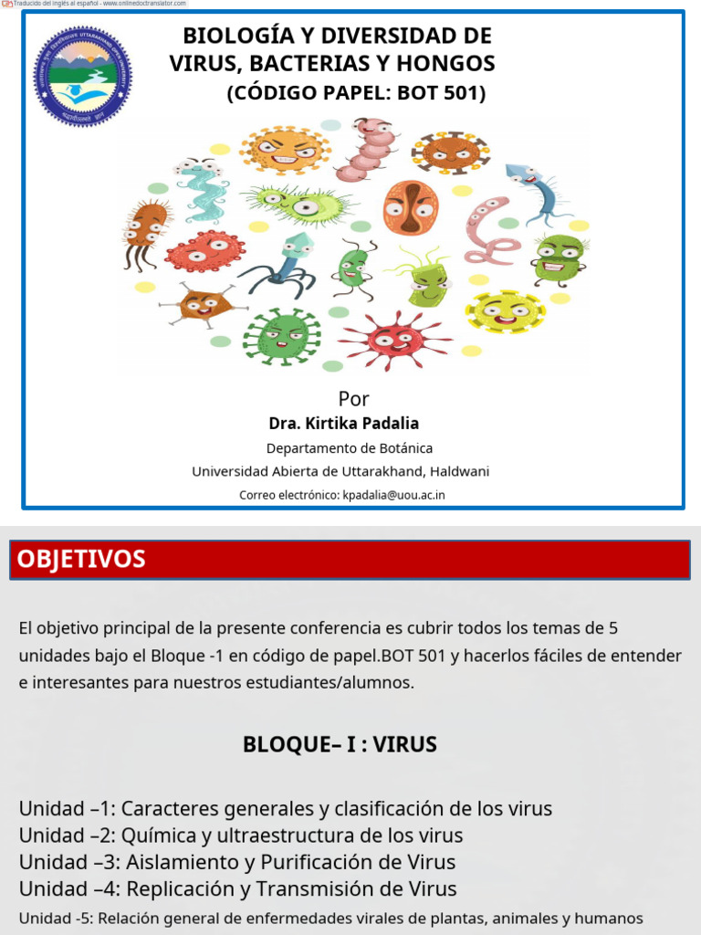 18. Biology and diversity of viruses, bacteria and fungi (Inglés) (Presentación) Autor Dr ...