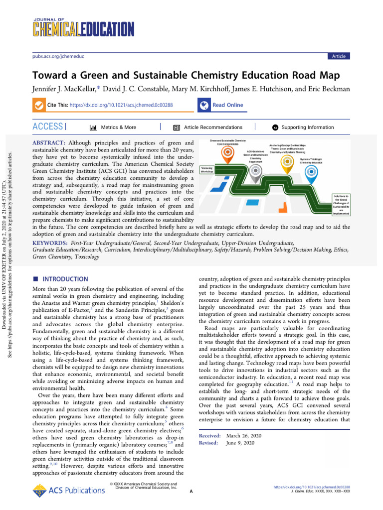 10.1021@acs.jchemed.0c00288 | PDF | Sustainability | Green Chemistry