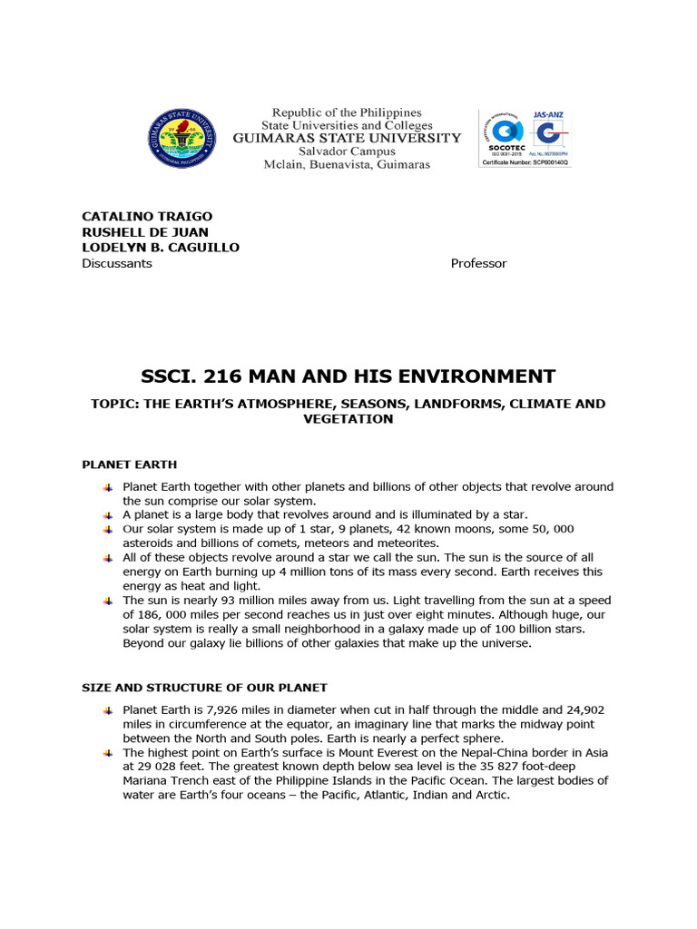 THE EARTH, Man and His Environment | PDF | Atmosphere Of Earth | Atmosphere