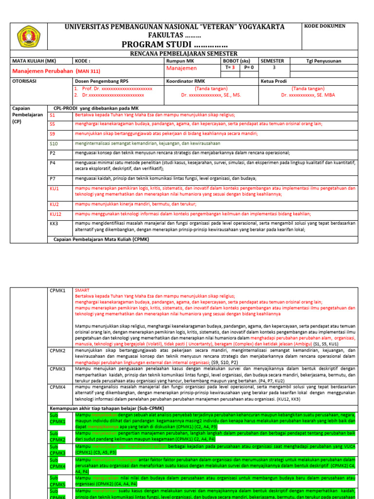 RPS - Contoh Pengisian - 1 | PDF