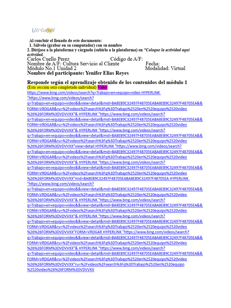 Actividad No.2 Módulo No.1 | Descargar gratis PDF | Cliente | Desarrollo personal