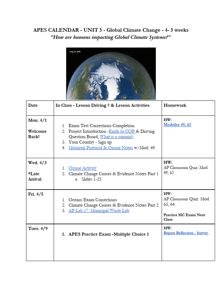APES CALENDAR - UNIT 5 - Global Climate Change | PDF | Climate Change ...
