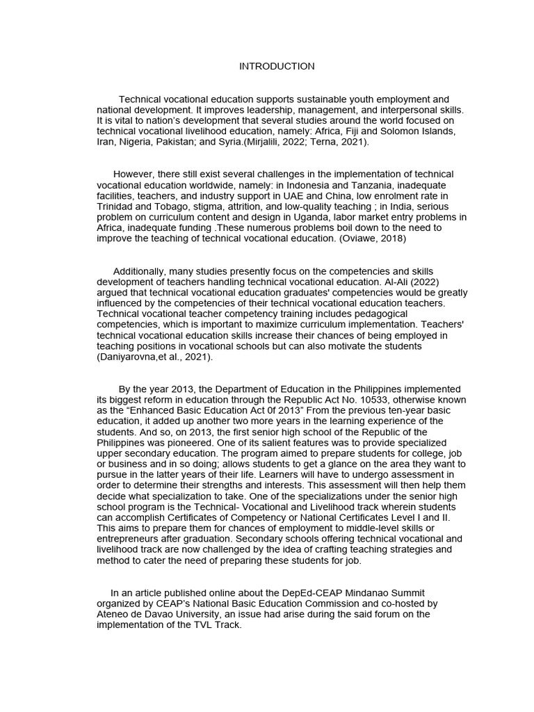 INTRODUCTION | PDF | Vocational Education | Curriculum