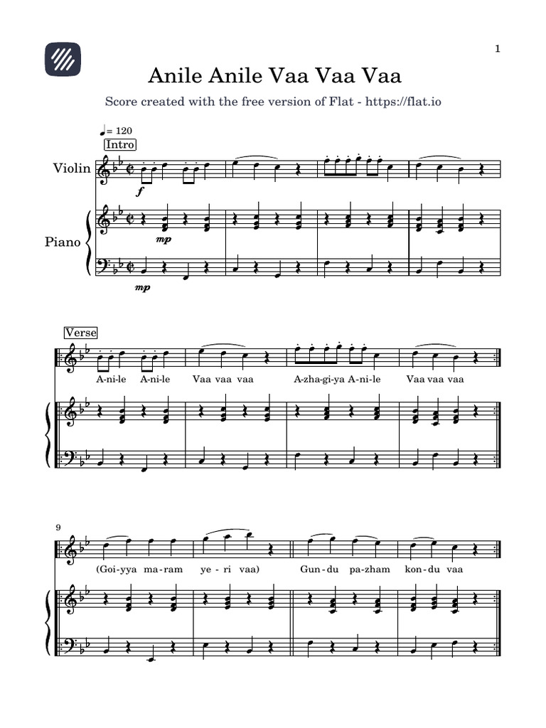 Anile Anile Vaa Vaa Violin Score | PDF