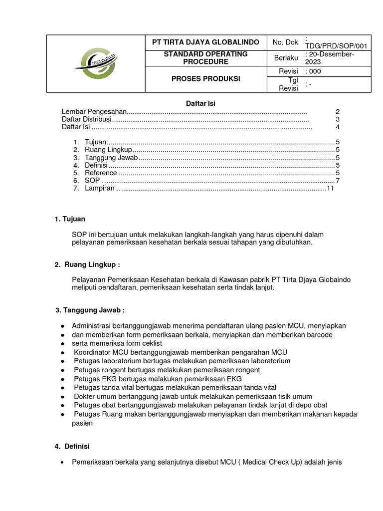 SOP MCU Karyawan | PDF