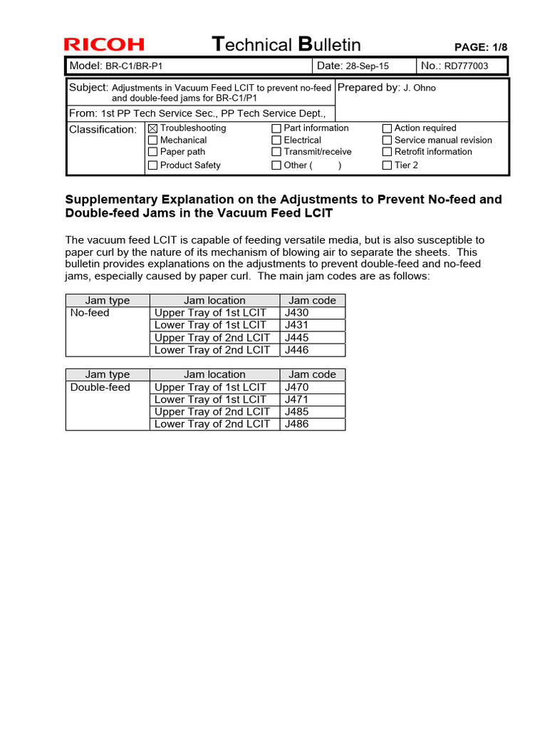 RD777003Adjustments in Vacuum Feed LCIT To Prevent No-Feed | PDF ...