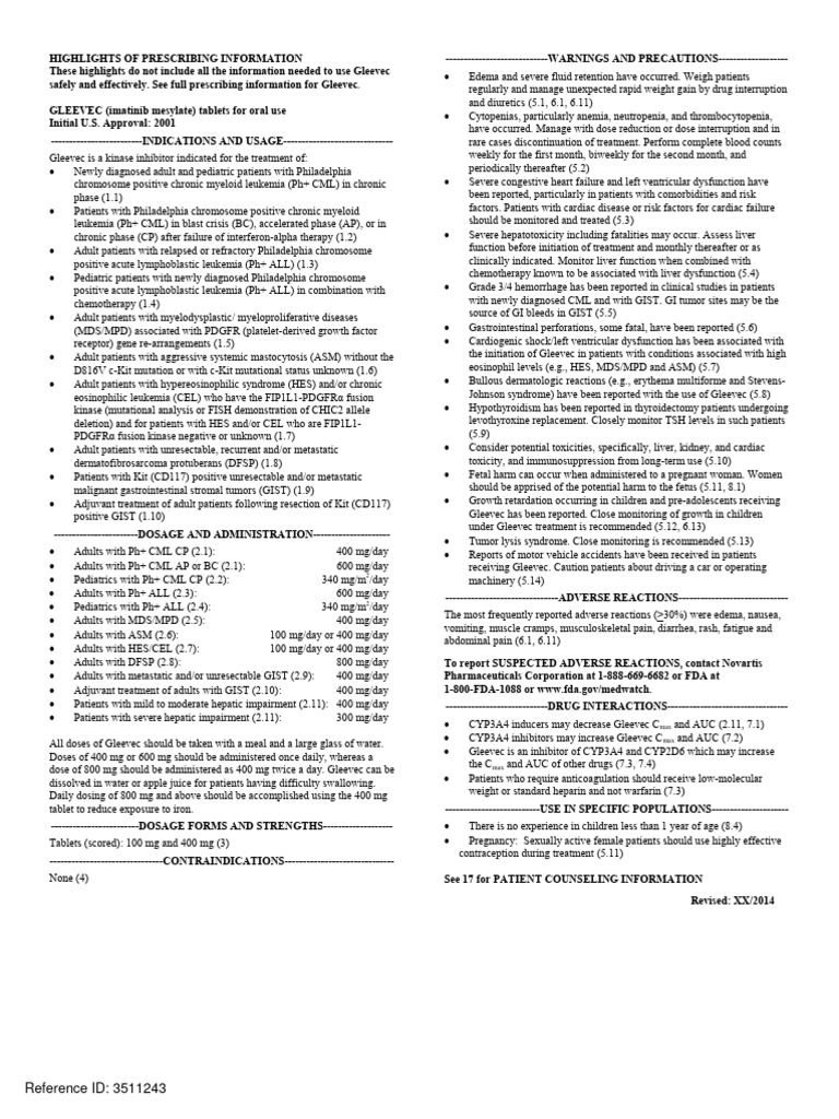 Highlights of Prescribing Information | PDF | Leukemia | Heart Failure