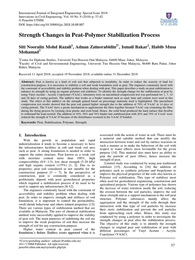 Peat Polymer Stabilization Process | PDF | Soil | Polymers