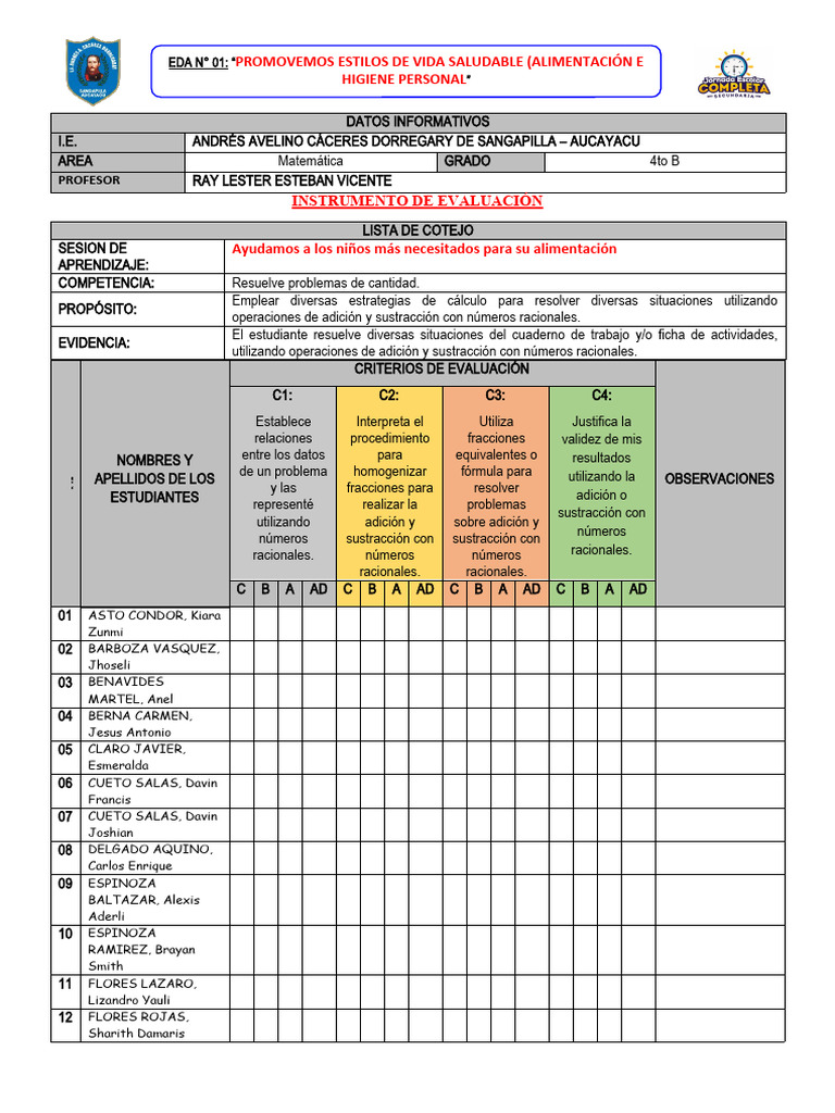 Instru (4B) 02 Sesión 02 Ray Esteban | PDF | Matemáticas