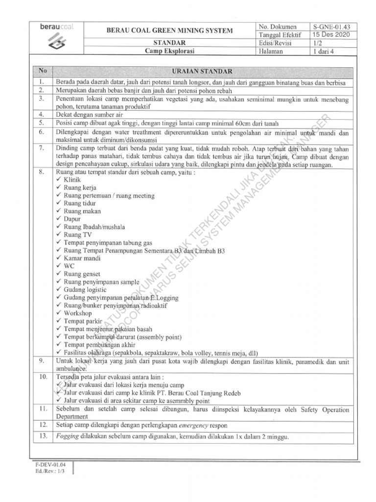 S-GNE-01.43 - Standar Camp Eksplorasi | PDF
