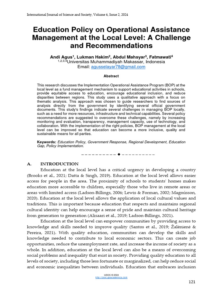 Andii Agus - Education Policy On Operational Assistance | PDF ...