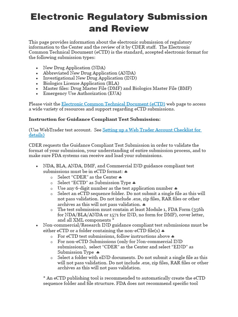 eCTD Submission Guidelines for FDA | PDF | Pharmaceutical Sciences ...