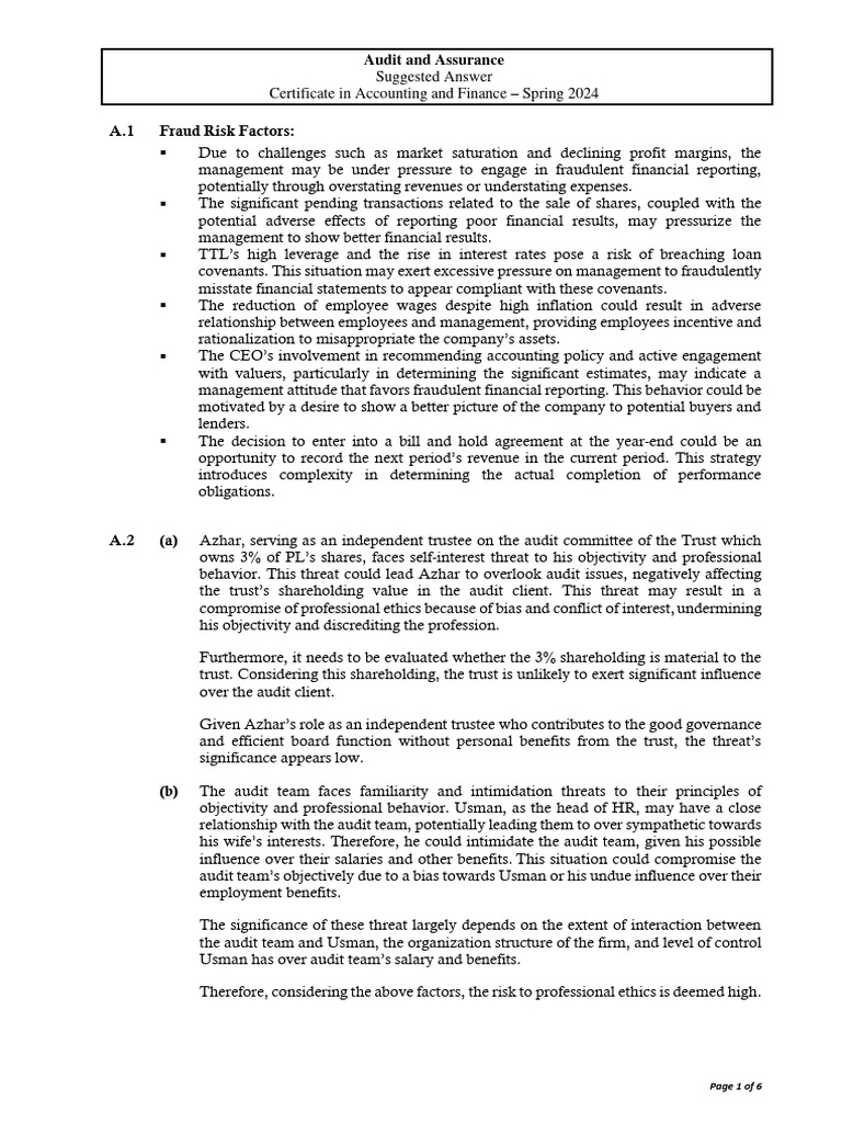 CAF 8 Spring 2024 | PDF | Audit | Going Concern