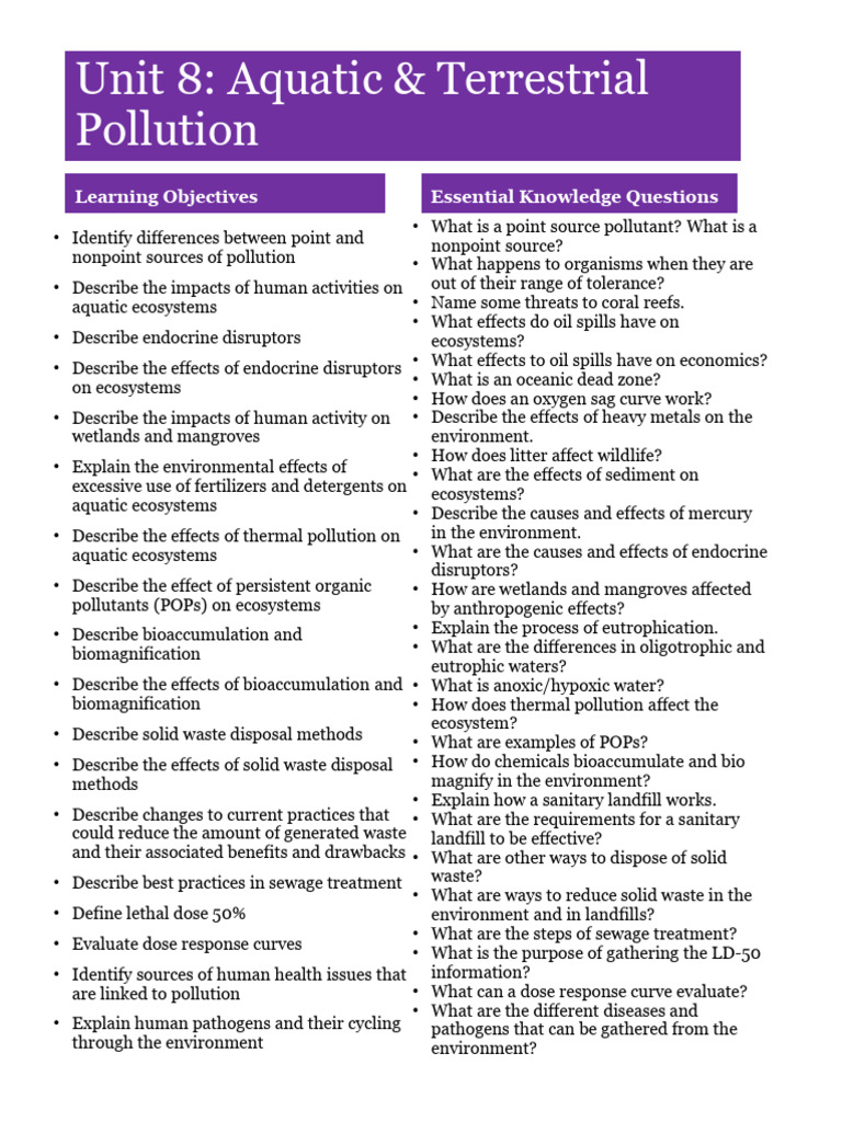 Unit 8 Study Guide | Download Free PDF | Dead Zone (Ecology) | Sewage ...