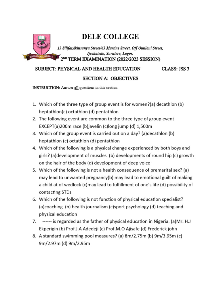 2ND Term Phe Exam Class JSS3 | PDF | Hiv/Aids | Immunodeficiency