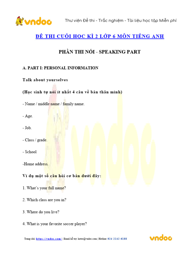 De Thi Noi Tieng Anh Lop 6 Hoc Ki 2 Nam Hoc 2019 2020 | PDF | Smartwatch