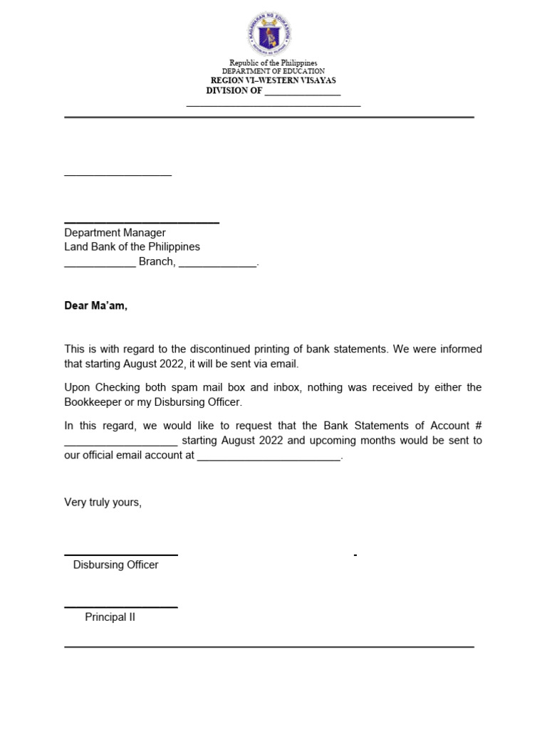 Bank Statement Request | PDF