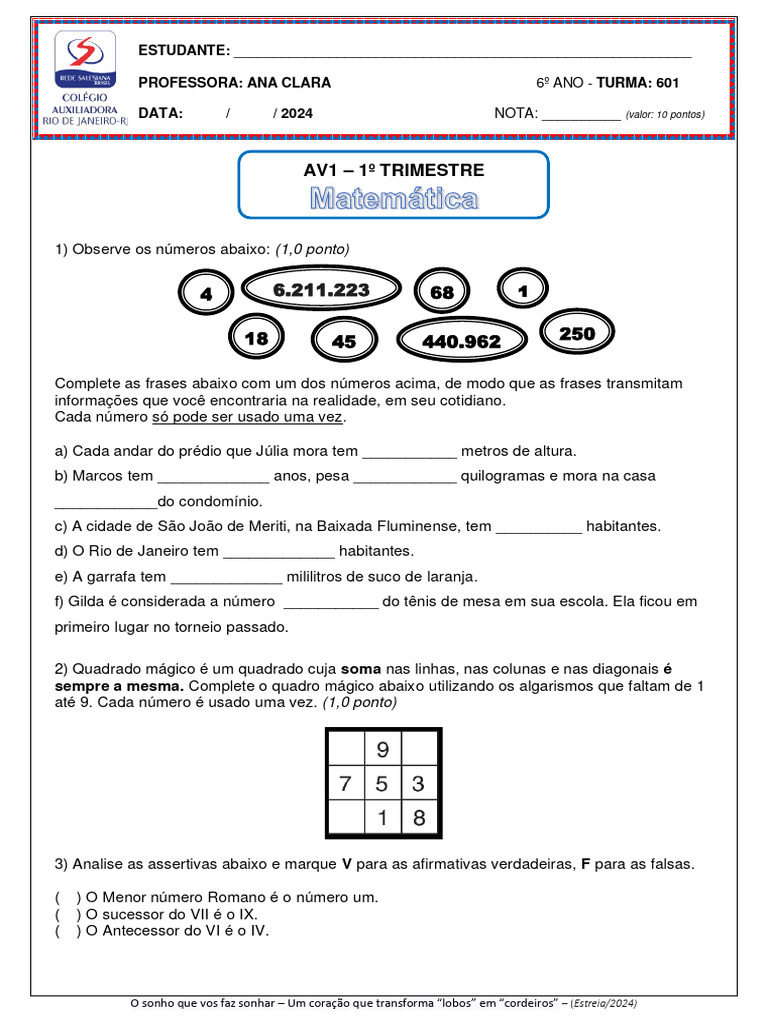 Av1 - 6º Ano - Ti - Insa - 2chamada | PDF