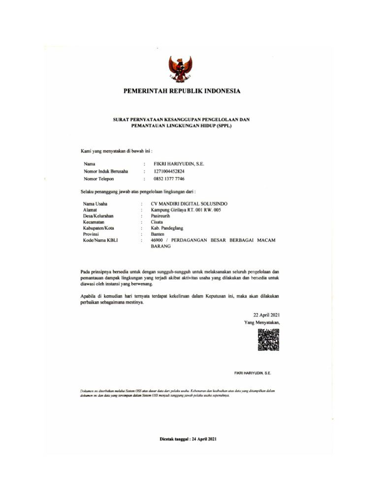 SK CV Mandiri Solusindo | PDF