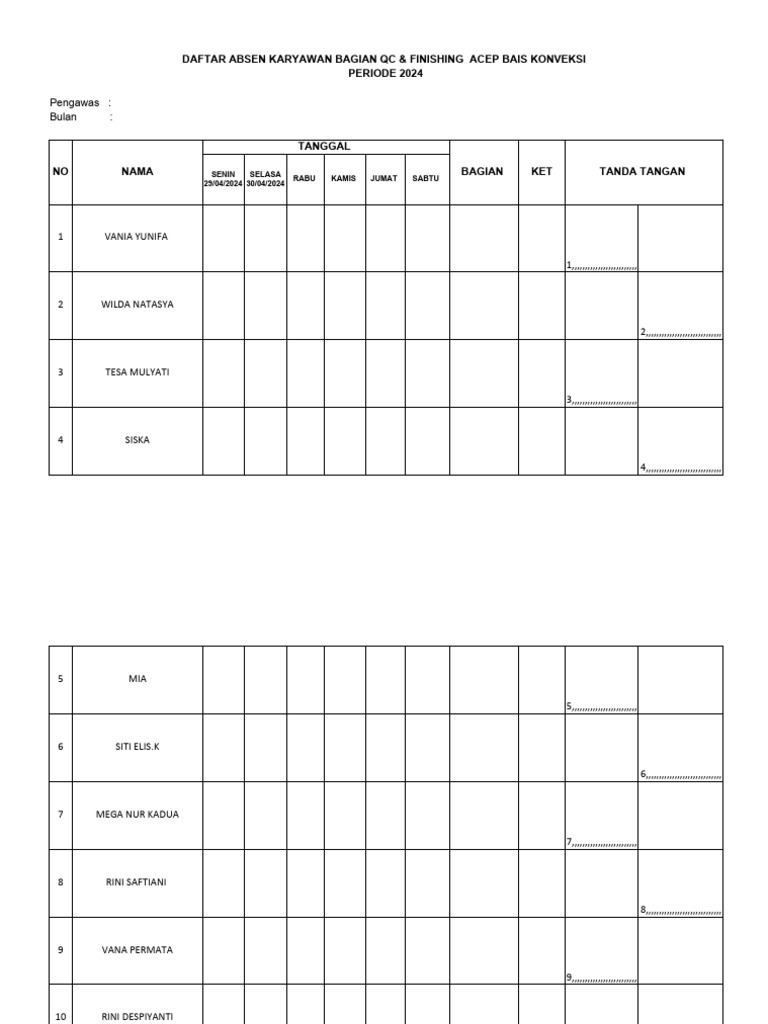 Data Absen Manual Bagian Gudang 2 | PDF
