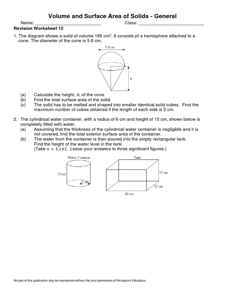 Volume and Surface Area of Solids - General 12 | PDF | Area | Geometric ...