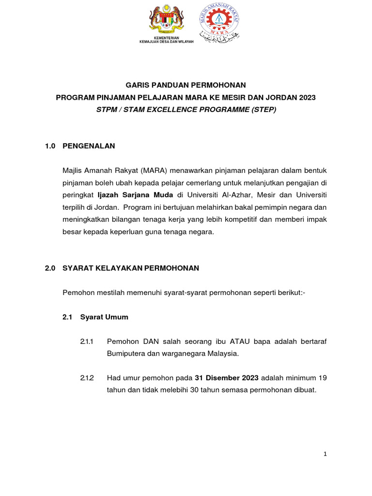 Garis Panduan Permohonan STEP | PDF