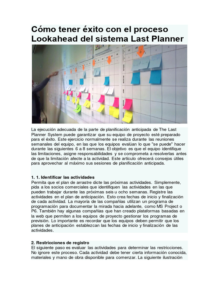 Cómo Tener Éxito Con El Proceso Lookahead Del Sistema Last Planner | PDF | Planificación ...