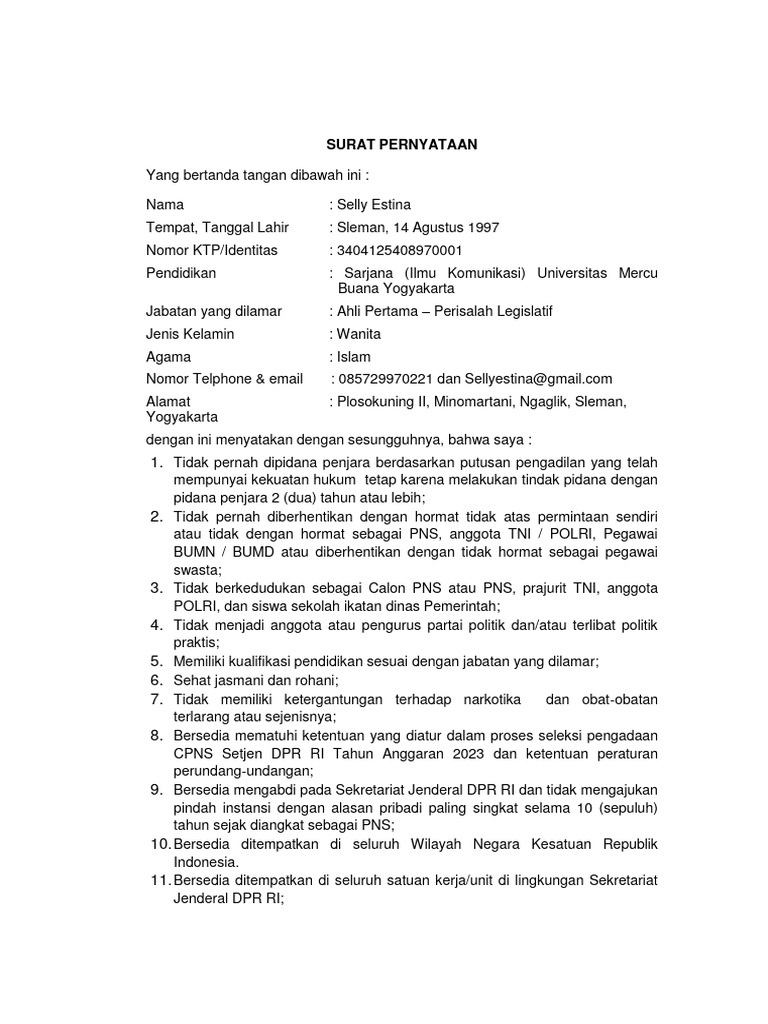 Surat Pernyataan DPR | PDF