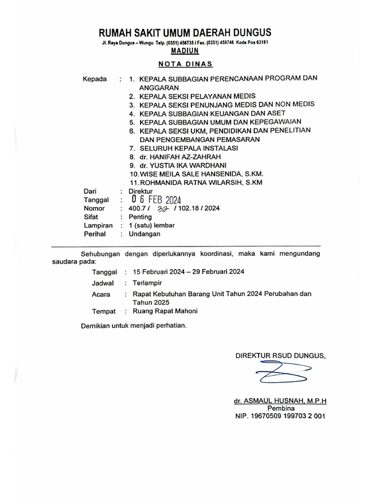 Nodin Und. Rapat Kebutuhan Barang Unit Tahun 2024 - r2 | PDF