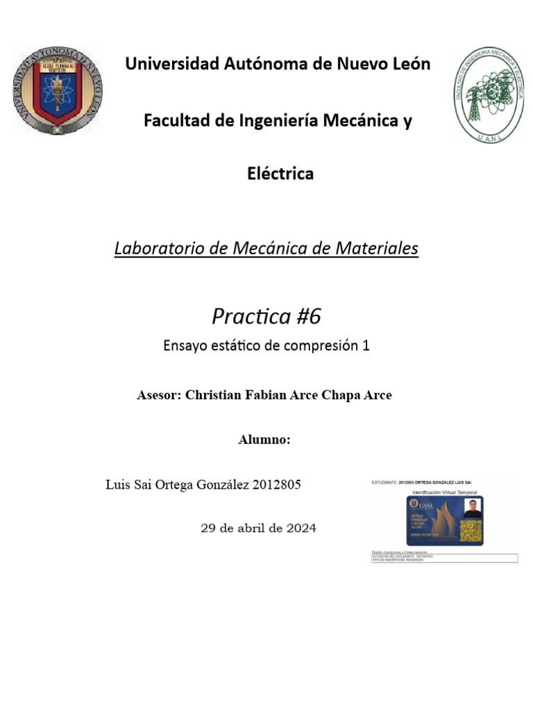 Práctica 6. - Ensayo Estático de Compresión 1 | Descargar gratis PDF | Deformación (ingeniería ...