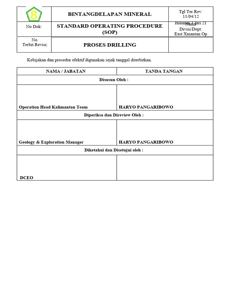 SOP Drilling BTBRBD - Apr12 | PDF