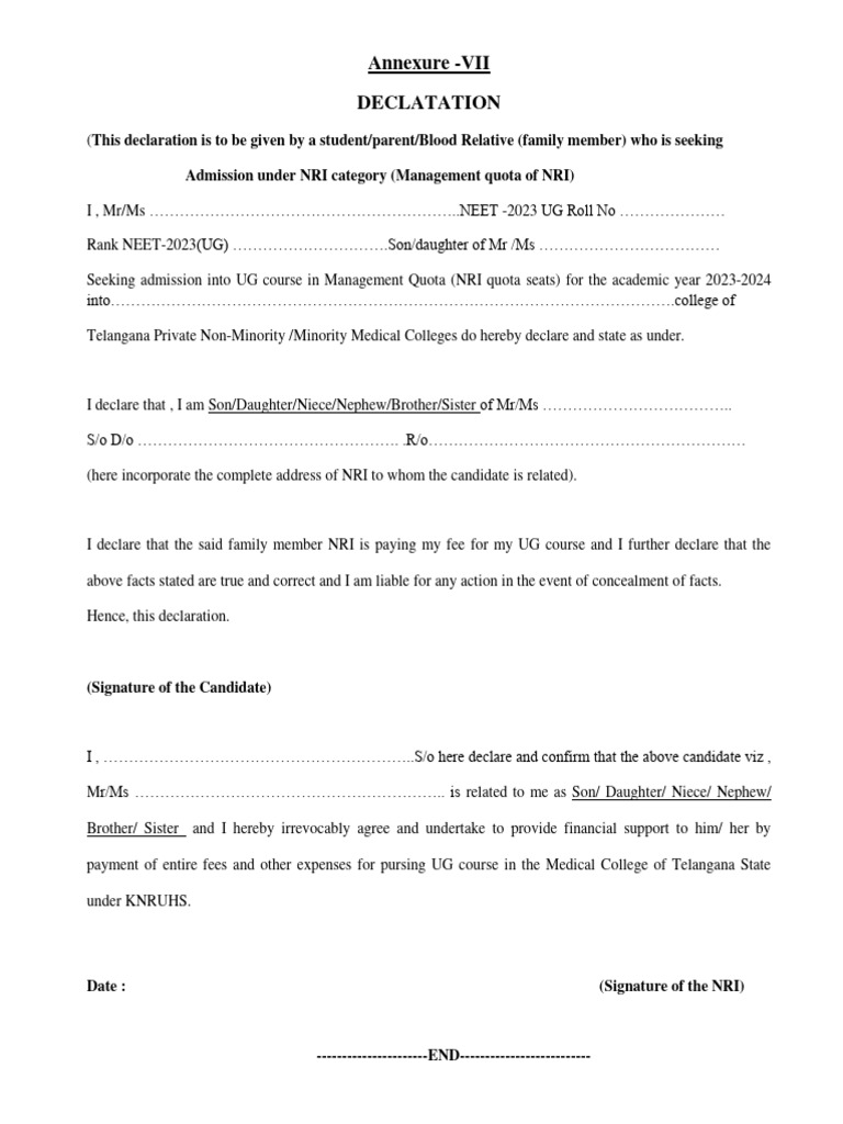 Annexure - VII (NRI) | PDF