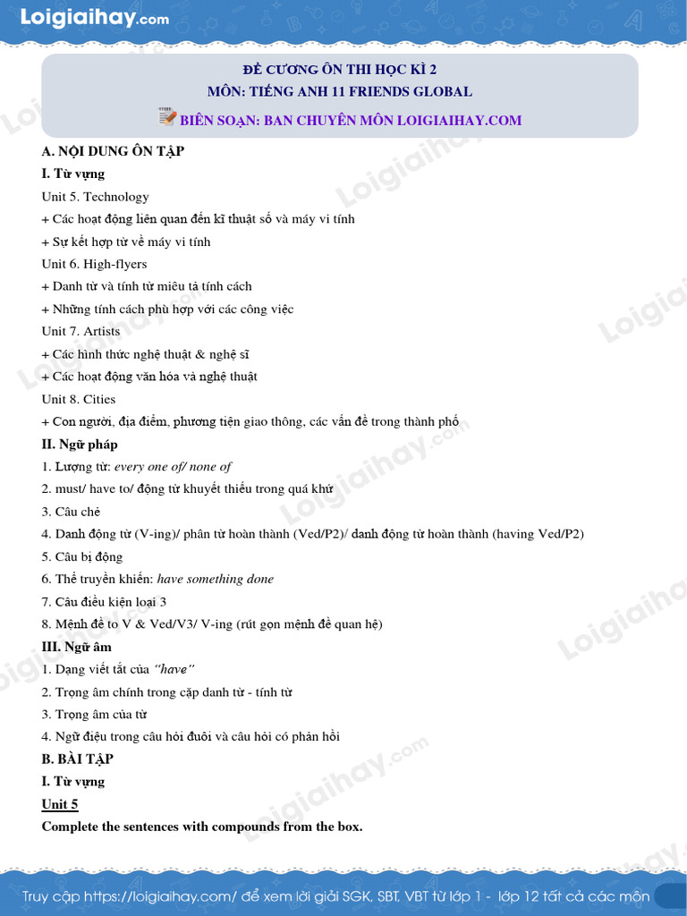De Cuong On Tap hk2 Tieng Anh 11 Friends Global Co Dap An 1711687622 | PDF | Spamming