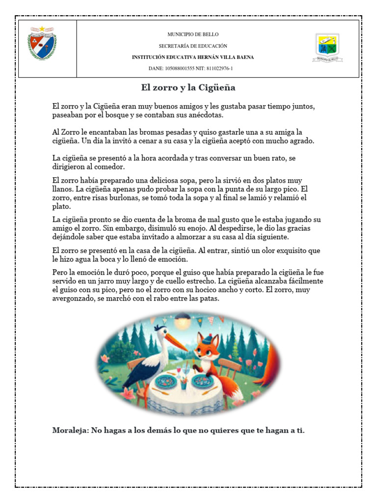 Fabula El Zorro y La Cigueña | PDF