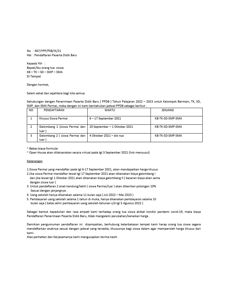 Surat Edaran PPDB | PDF