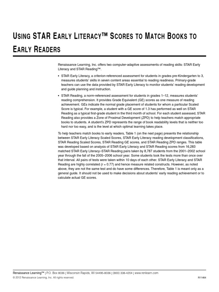 Early Lit to Star Reading | PDF | Literacy | Learning Methods