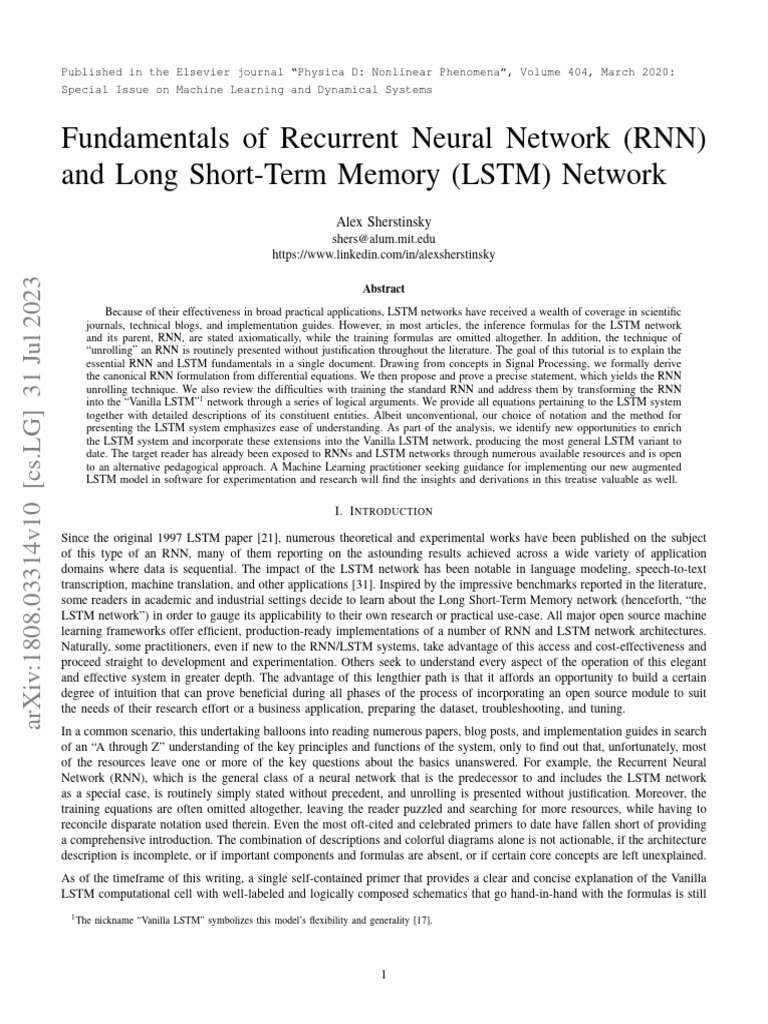 Fundamentals of Recurrent Neural Network (RNN) and Long Short-Term Memory (LSTM) Network | PDF ...