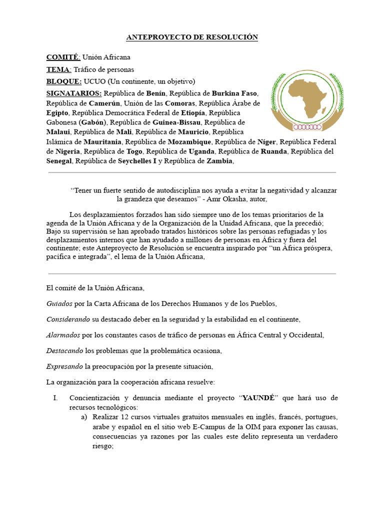 Borrador - Anteproyecto de Resolución - UCUO | PDF | África | Trata de personas