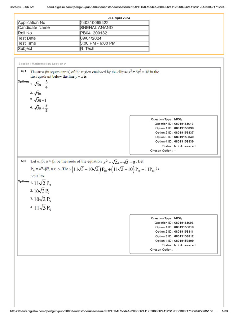 Jee Mains Session 2 Response | PDF | Multiple Choice | Data Collection