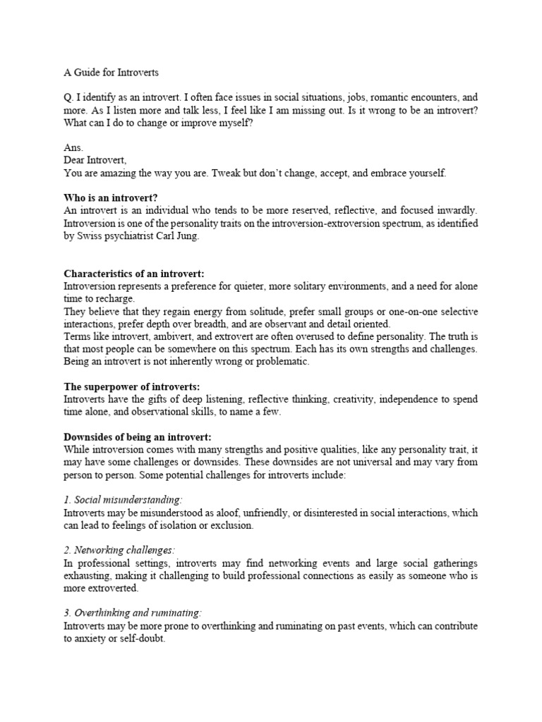 A Guide For Introverts | PDF | Extraversion And Introversion | Psychology