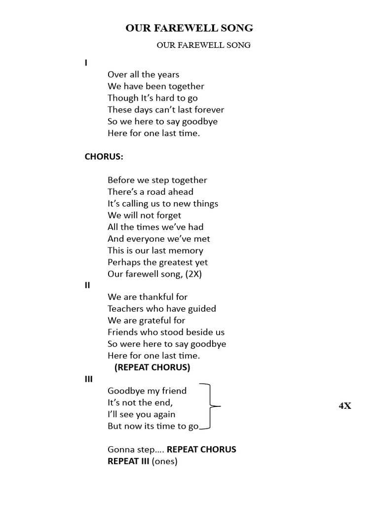 Our Farewell Song Grade 6 Songs | PDF
