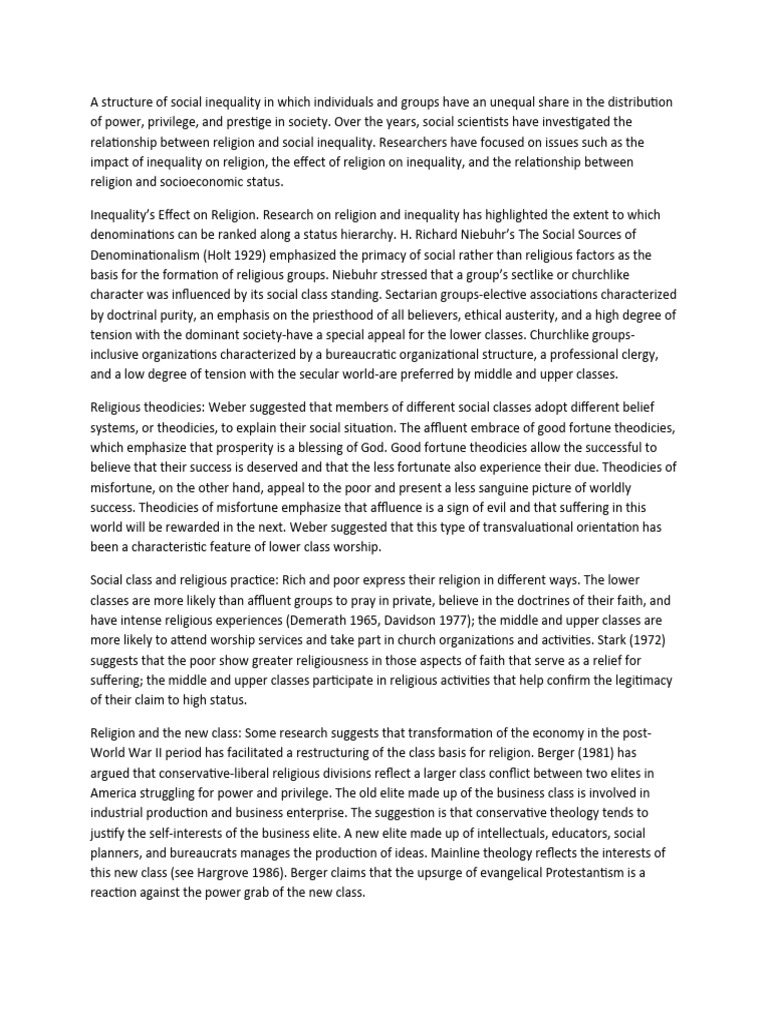 A Structure of Social Inequality in Which Individuals and Groups Have ...