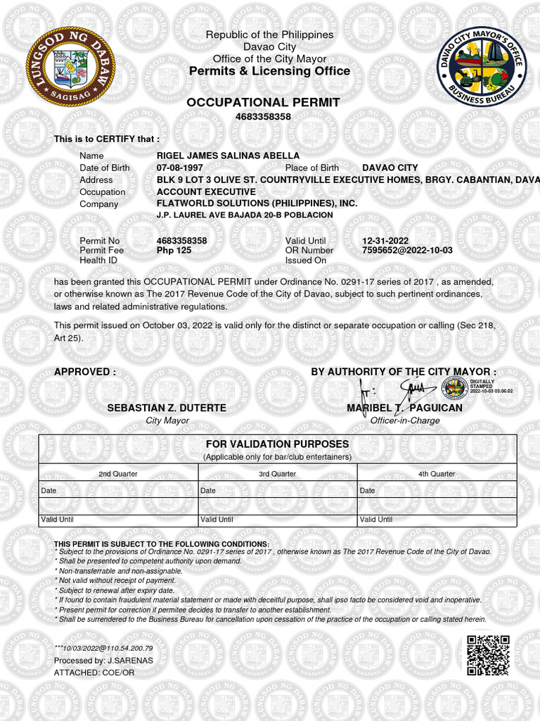Occupational Permit | PDF | Justice | Crime & Violence